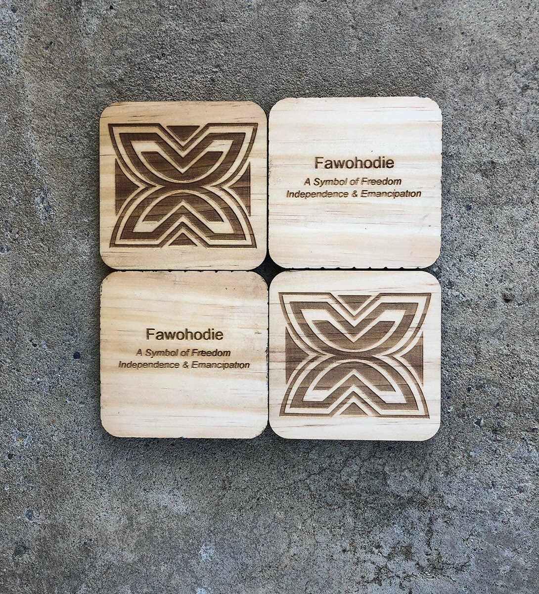 African Adinkra Wood Coasters Fawohodie a Symbol of Freedom and Nsaa a ...