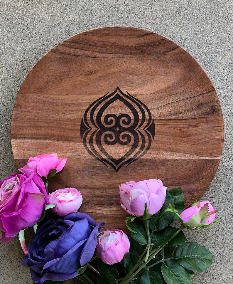 Charger/server/tray - Acadia Wood - African Adinkra Symbol - Asase Ye ...
