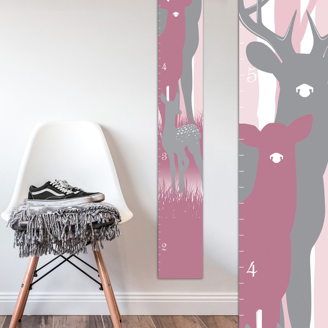 Deer Family Wood Pink Growth Chart / Natural Woodland Nursery / Kids ...