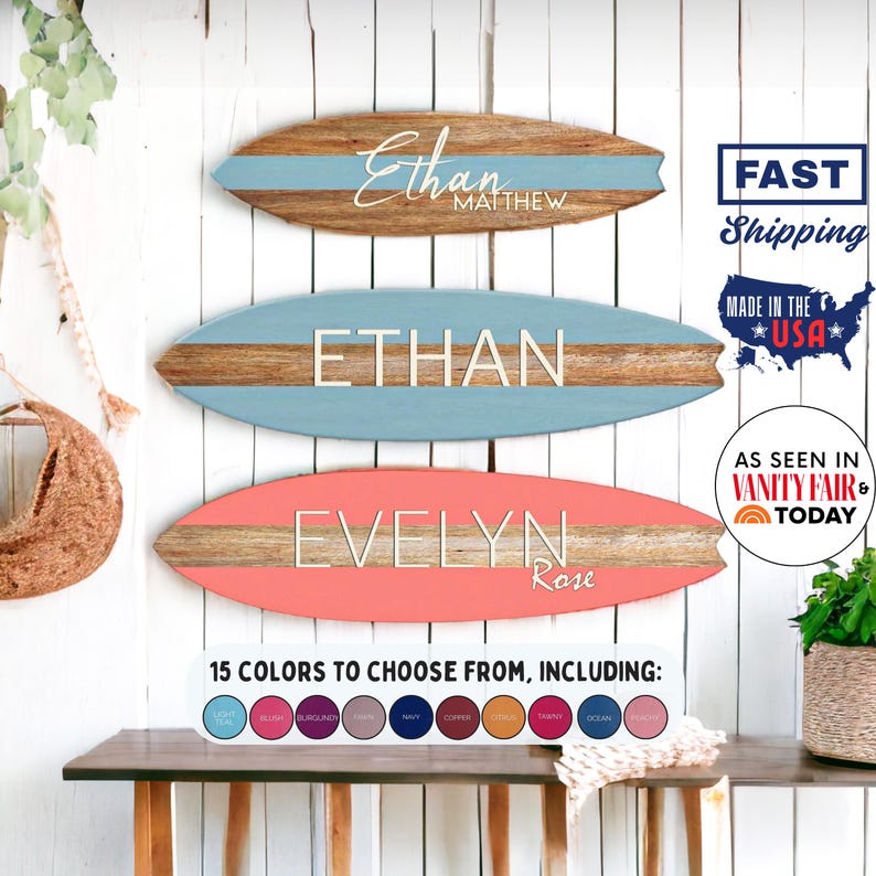 Surfboard Name Sign | Beach Nursery Wall Sign | Kids Coastal Decor ...