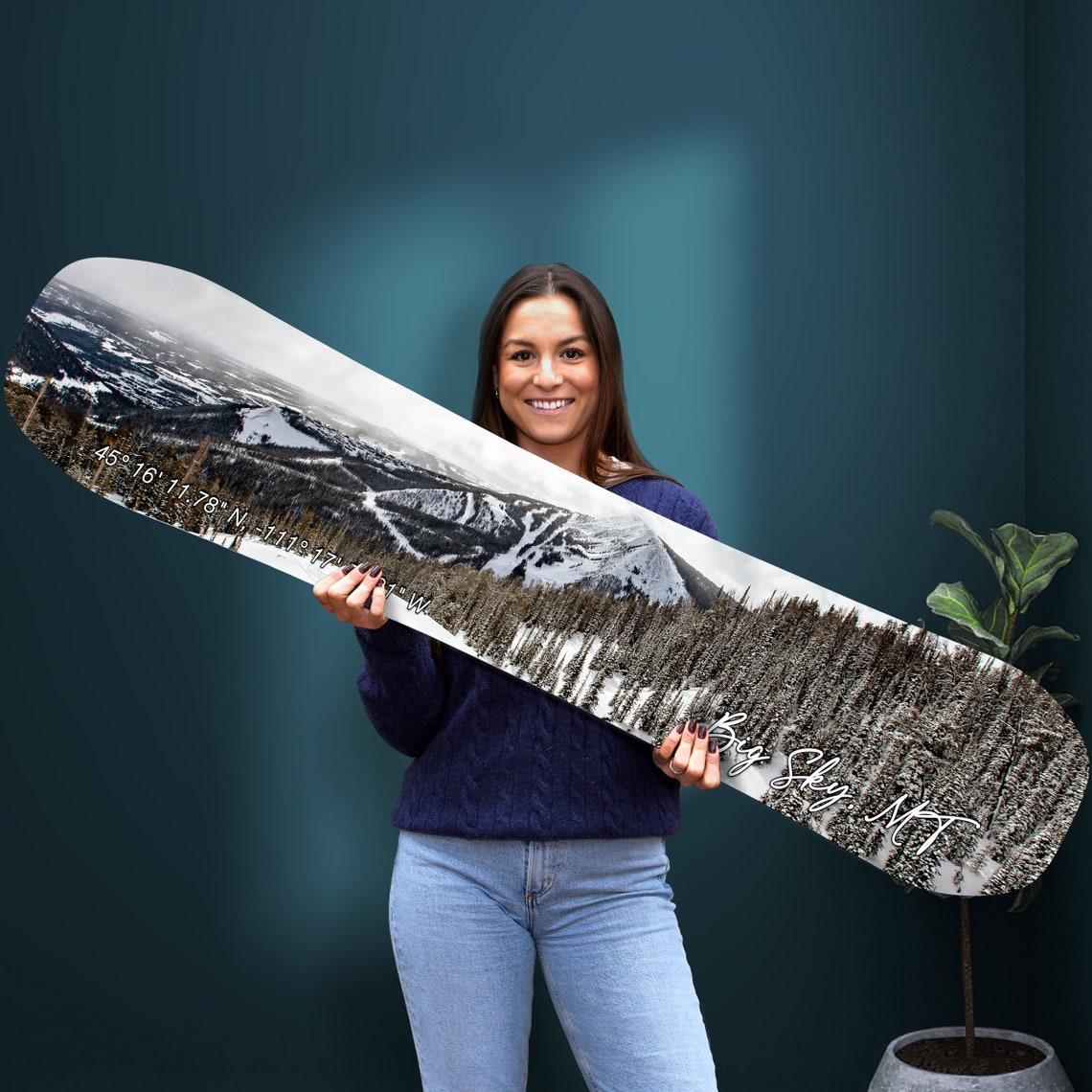 Big Sky Montana Snowboard Art Print on Wood | Ski Decor | Housewarming ...