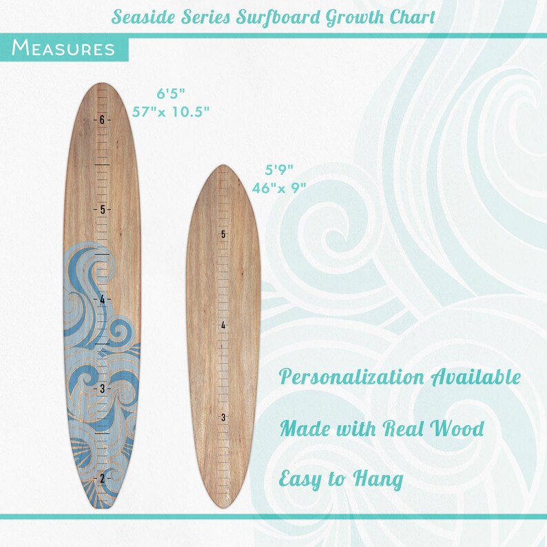 Seaside Series Surfboard Growth Chart White Wave Wooden - Etsy