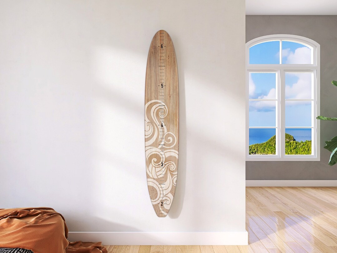 Seaside Series Surfboard Growth Chart White Wave | Wooden Height Chart ...