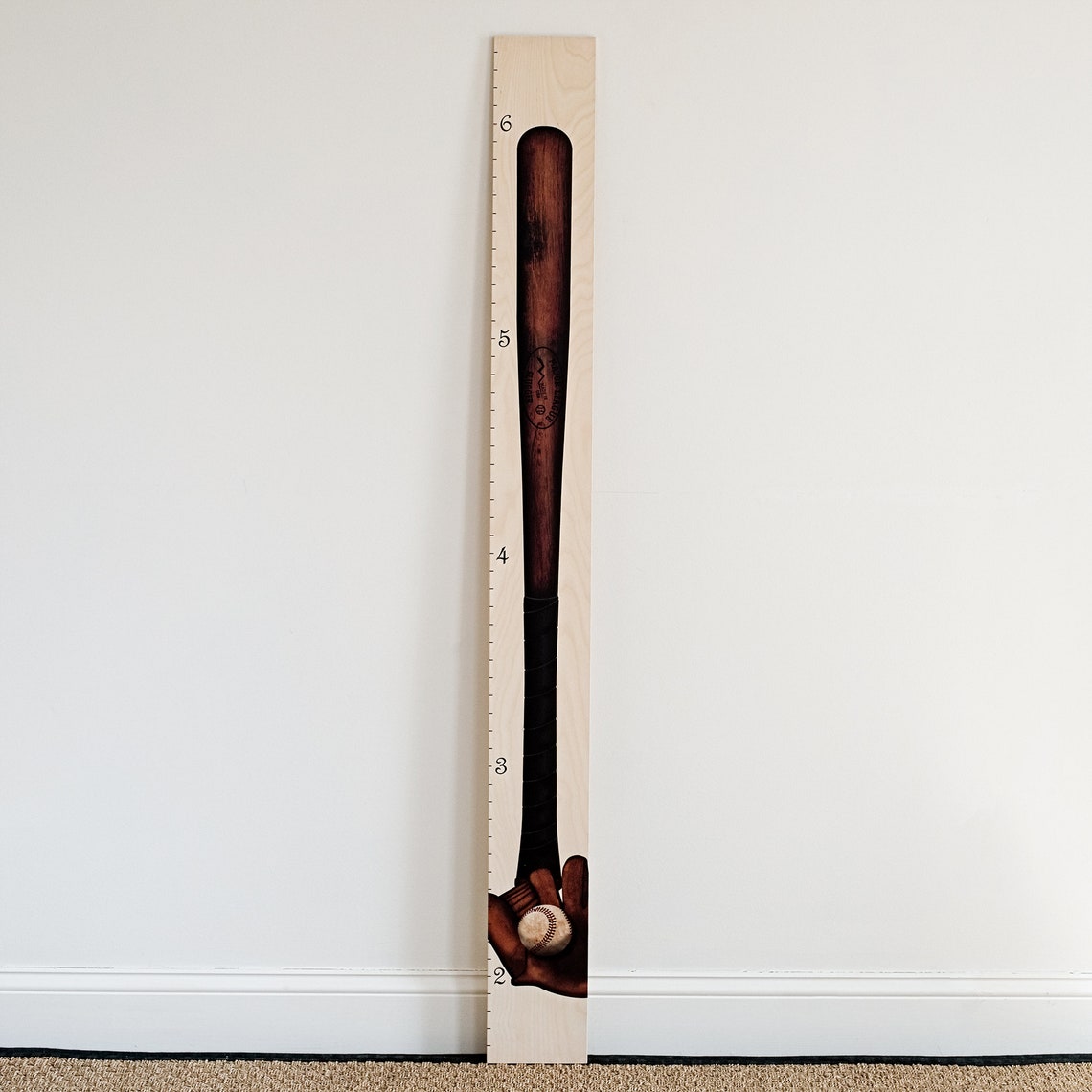 Baseball Growth Chart / Wood Height Chart / Baseball Bat / Baseball ...