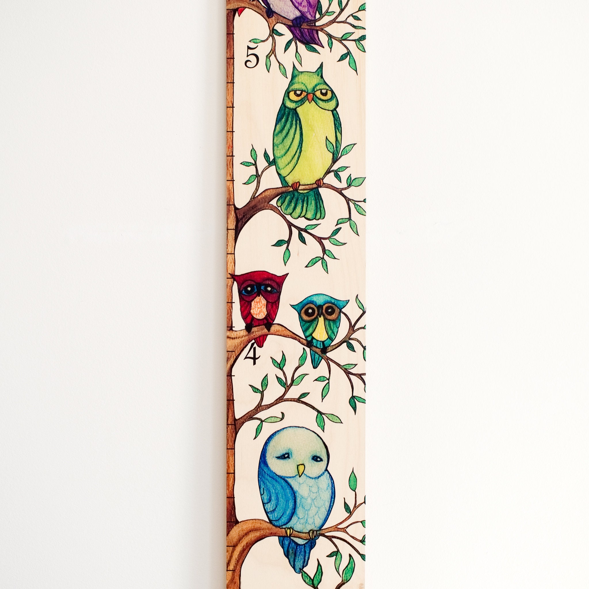 Multi Color Owl Wooden Ruler Growth Chart for Boys and Girls / | Etsy