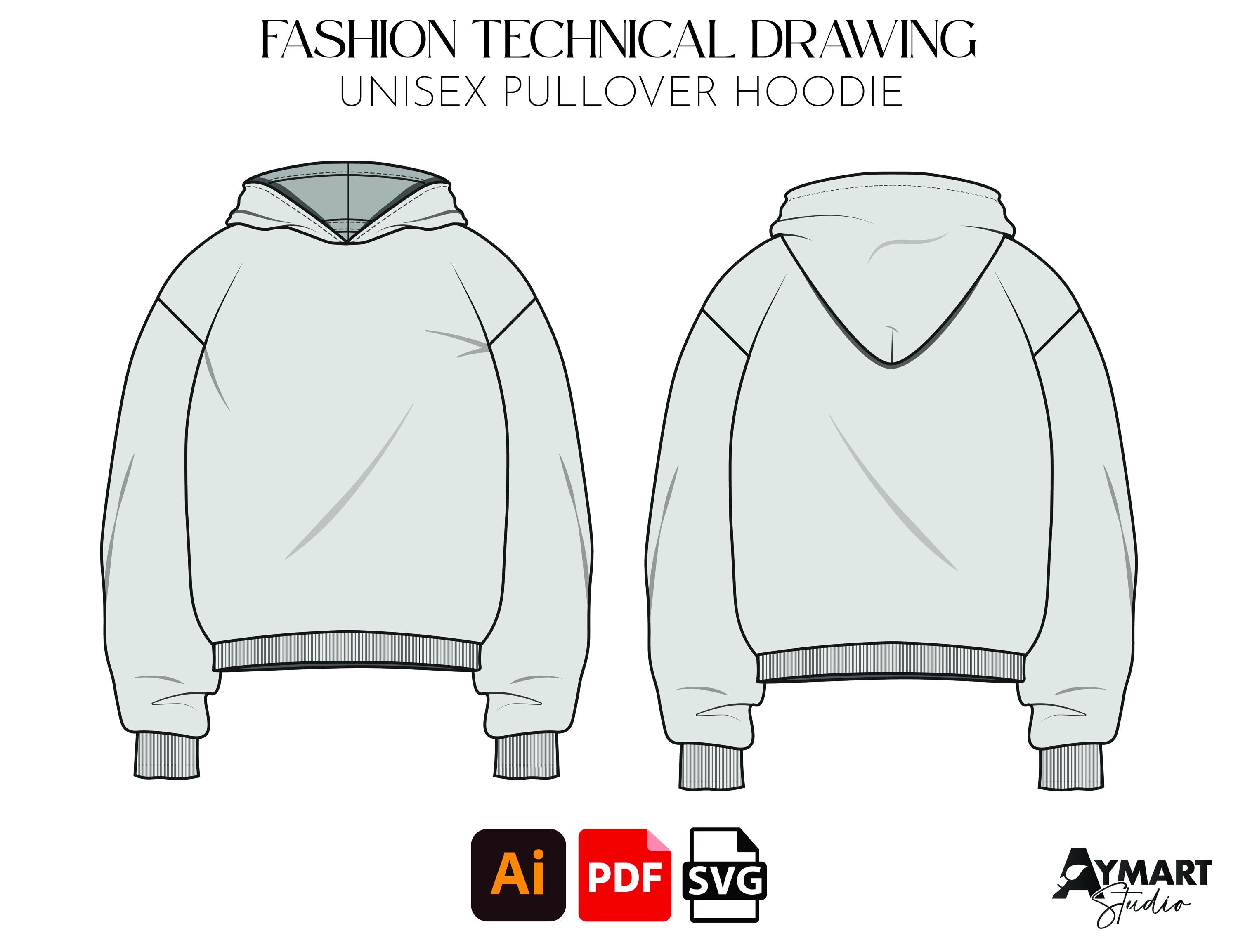 Unisex Pullover Hoodie | Technical Drawing Flat Sketch | Ai Pdf Png ...