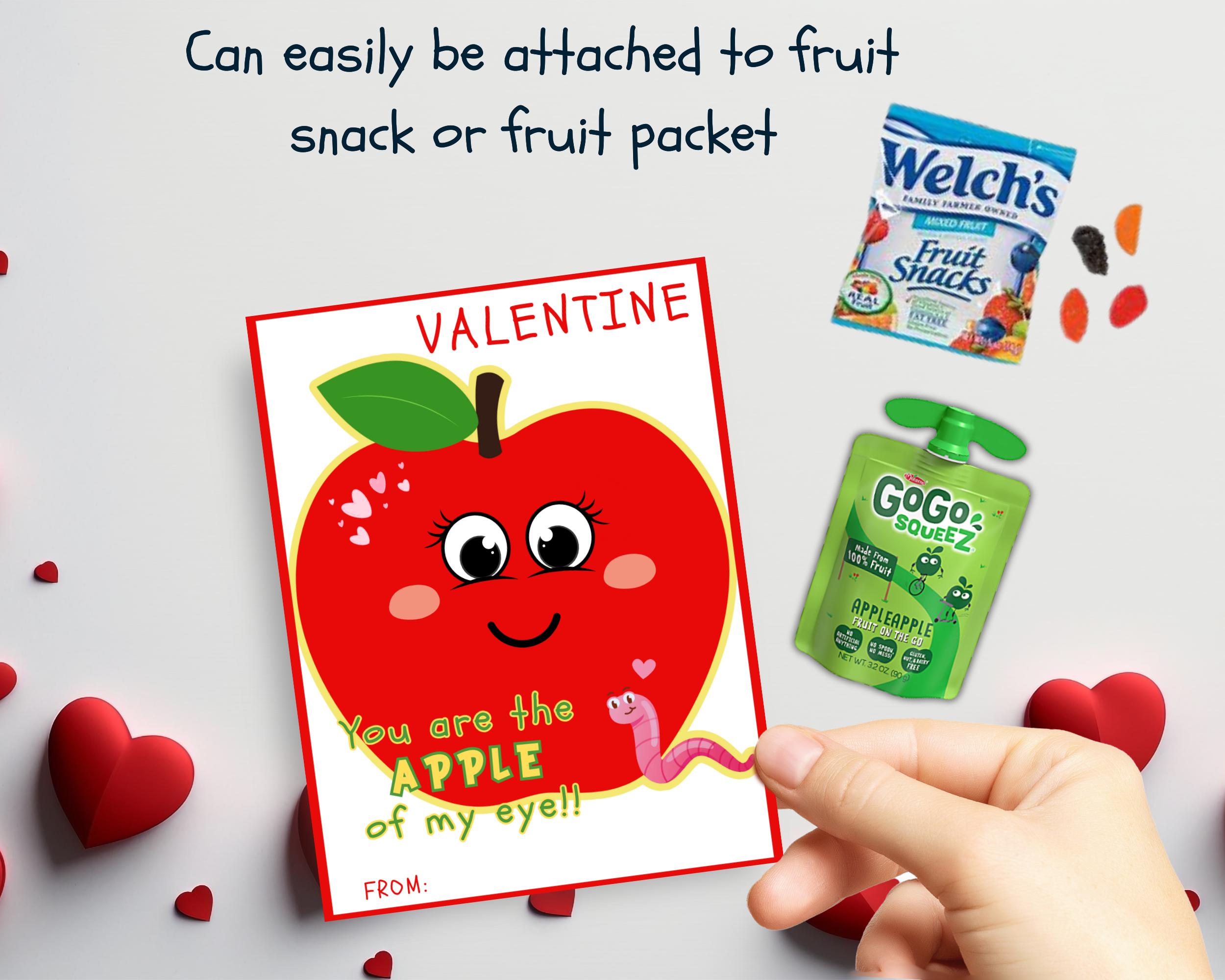 Printable Fruit Valentines Cards - Fruit Snacks Valentine Card - Apple ...