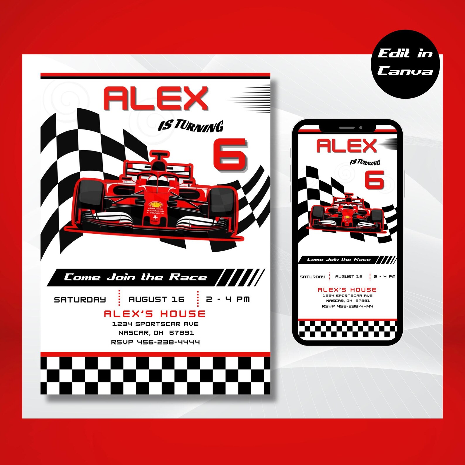 Editable Race Car Birthday Invitation Template - Boys Birthday ...