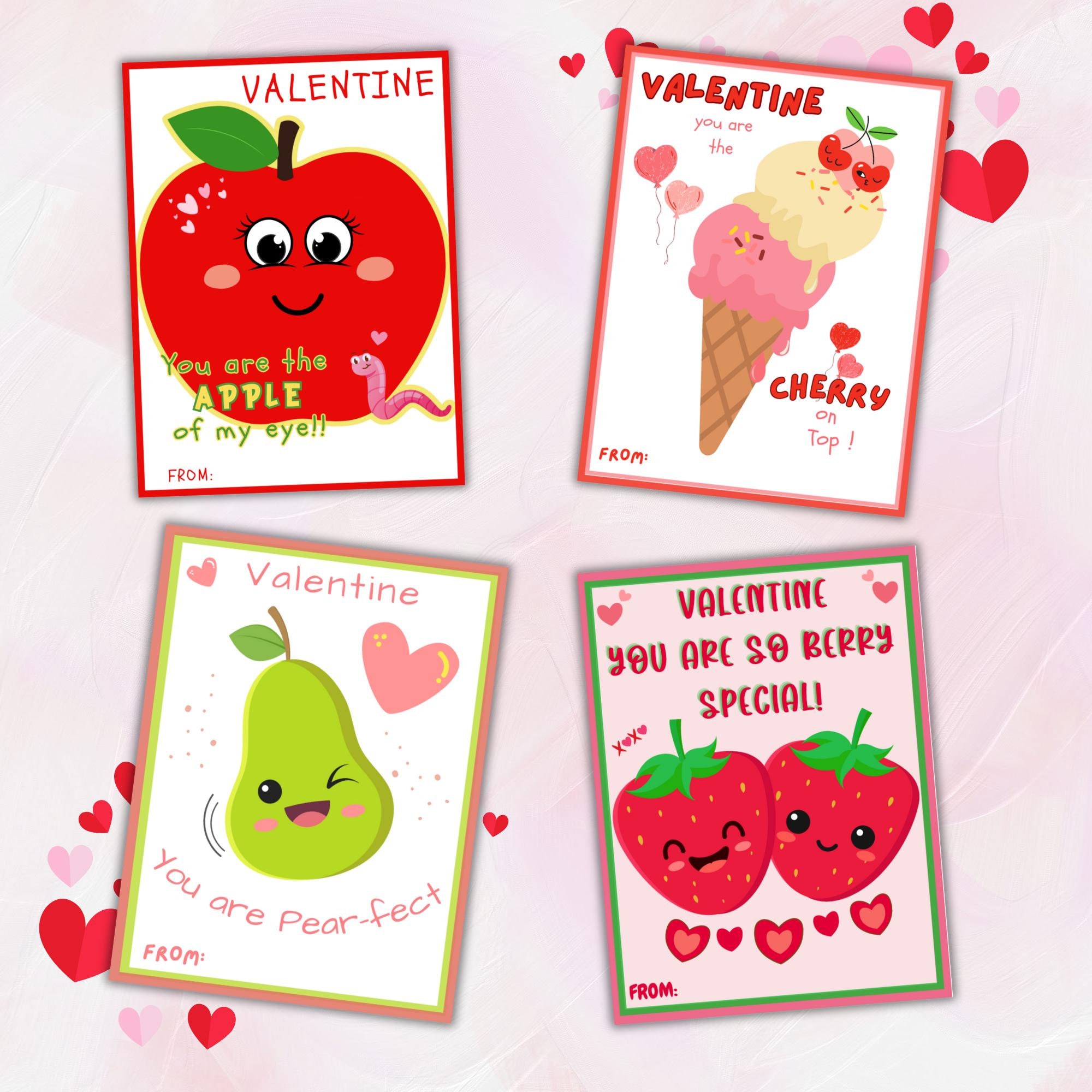 Printable Fruit Valentines Cards - Fruit Snacks Valentine Card - Apple ...