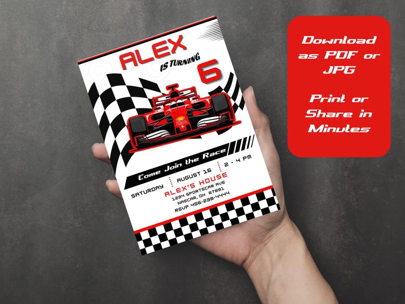 Editable Race Car Birthday Invitation Template - Boys Birthday ...