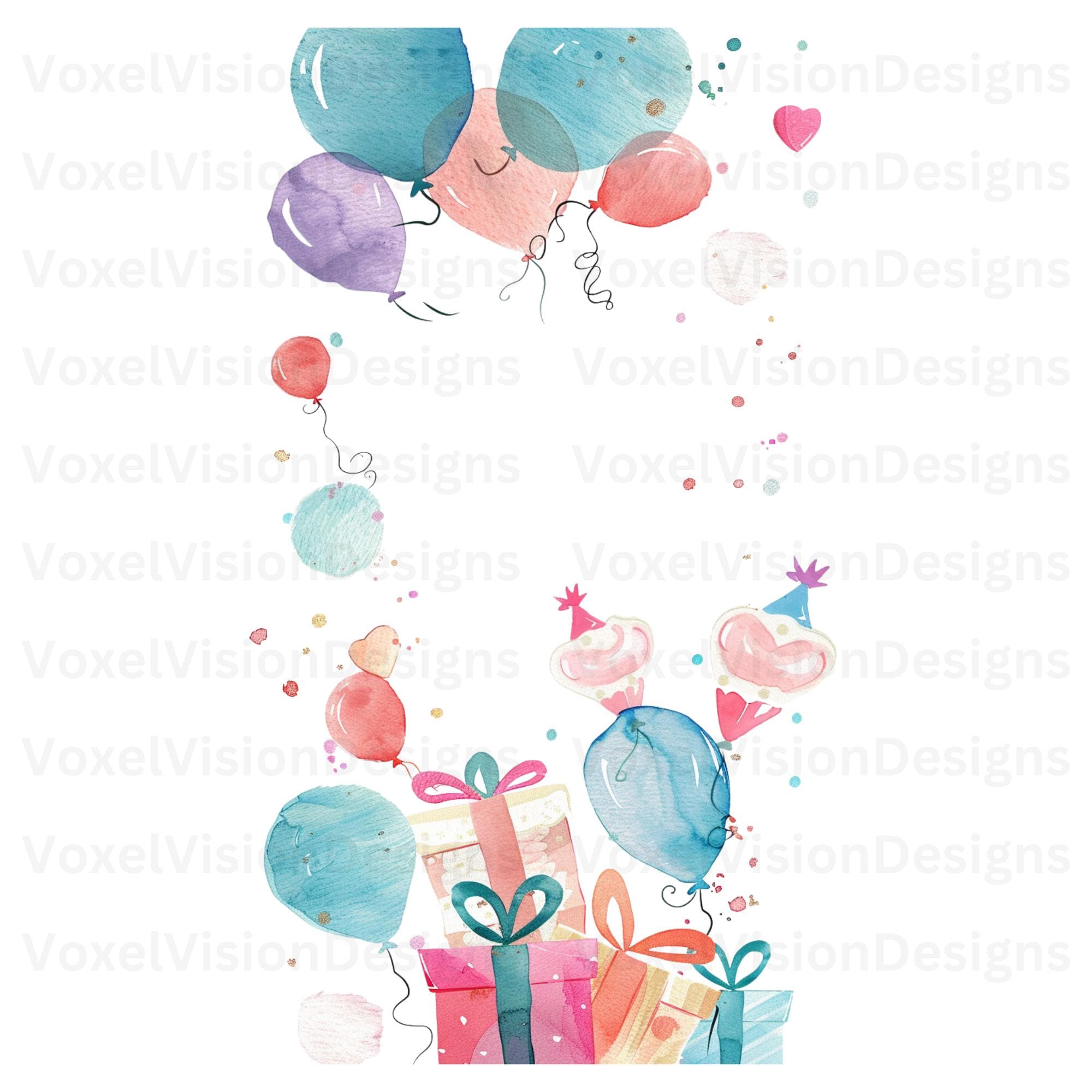 Watercolor Birthday Party Borders Clipart Vibrant and Festive Border ...