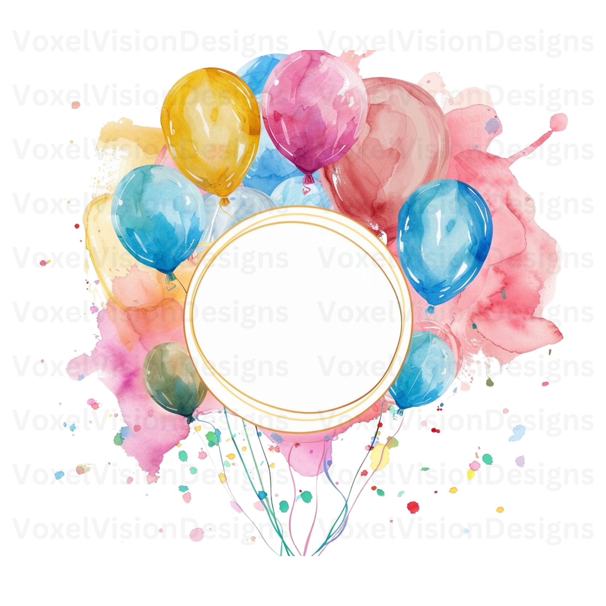 Watercolor Birthday Party Borders Clipart Vibrant and Festive Border ...