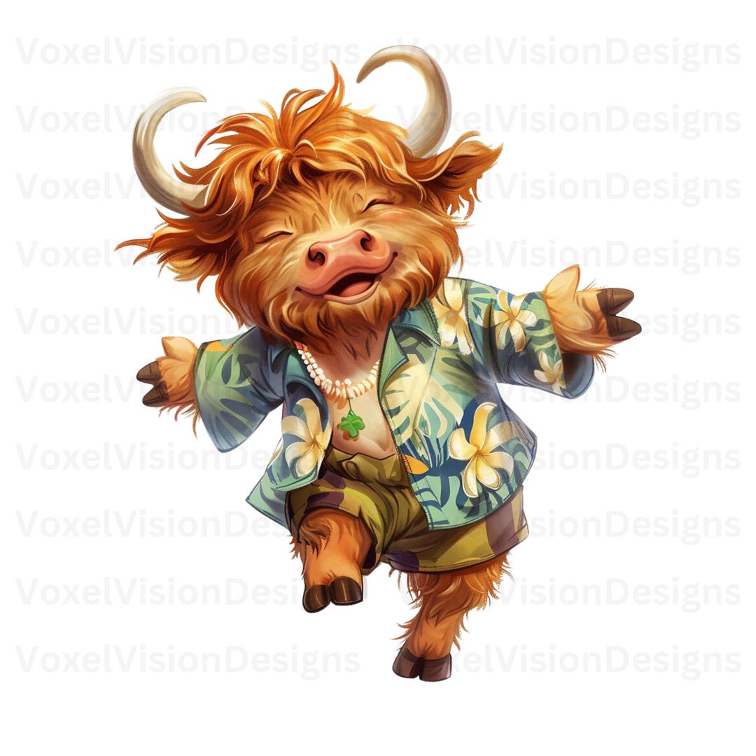 8 Highland Cow on Holiday Clipart, Cute Scottish Cow on Holiday ...