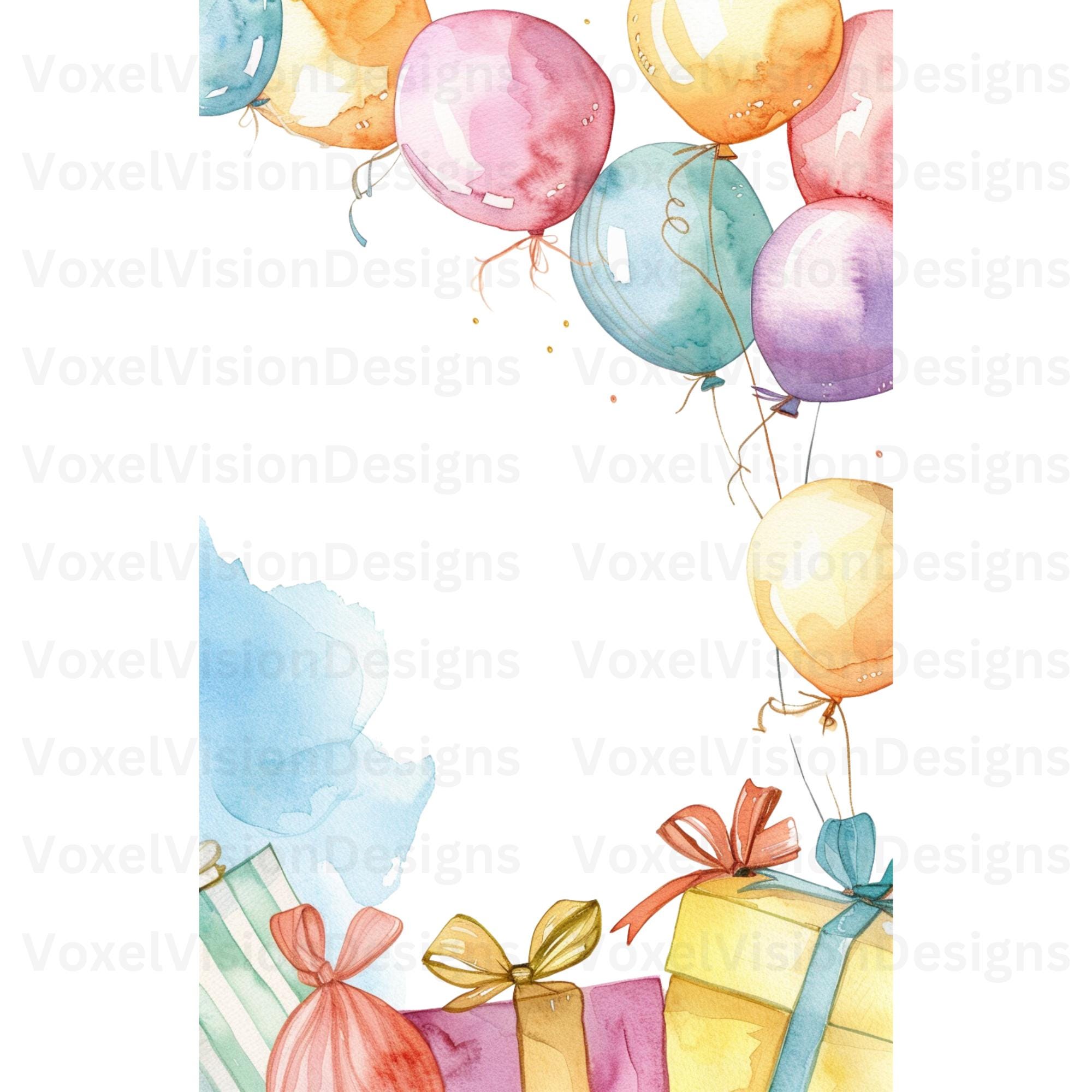 Watercolor Birthday Party Borders Clipart Vibrant and Festive Border ...