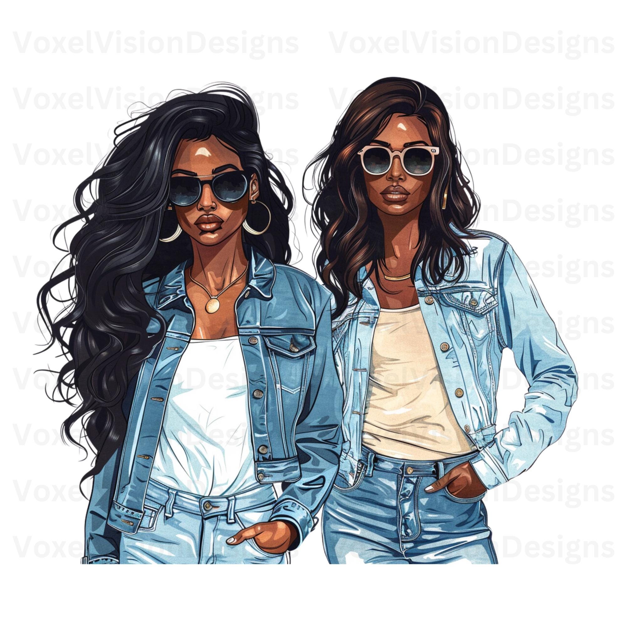 12 Denim Girl Clipart Bundle Fashionable Denim Outfit Illustrations for ...