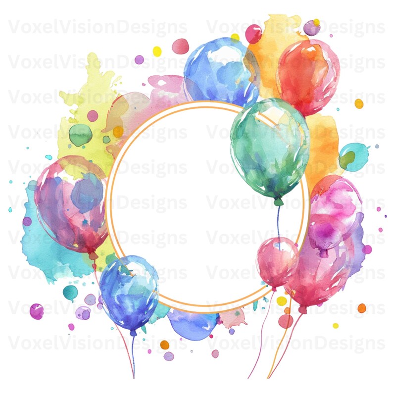 Watercolor Birthday Party Borders Clipart Vibrant and Festive Border ...