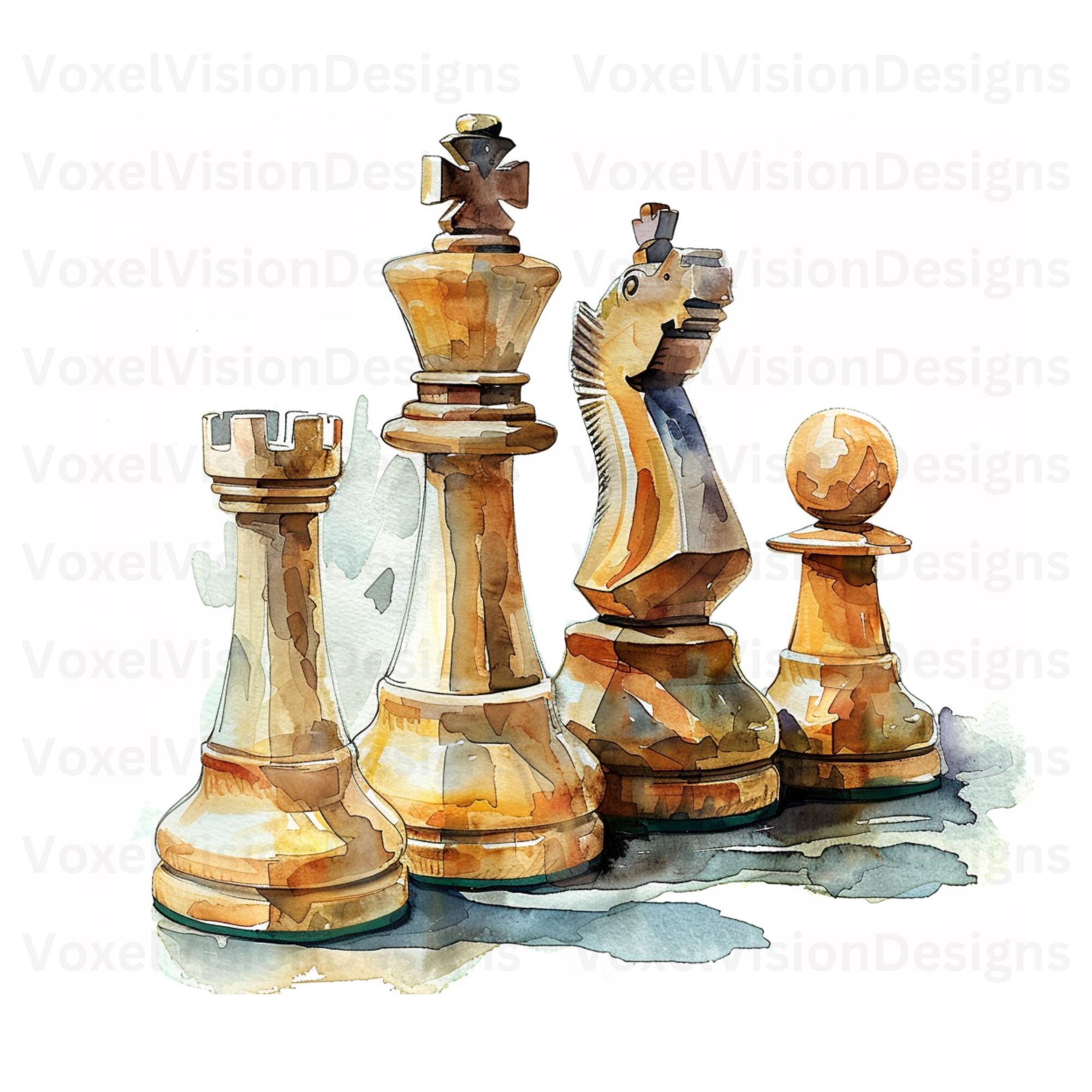8 Elegant Chess Clipart, Luxury Chess, Golden, Printable Watercolor ...