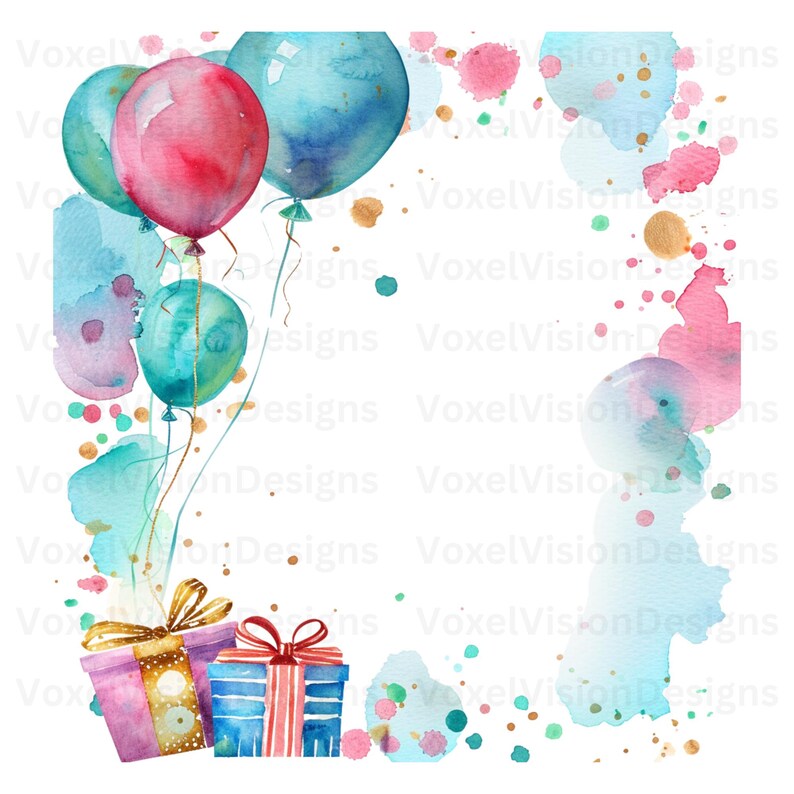 Watercolor Birthday Party Borders Clipart Vibrant and Festive Border ...