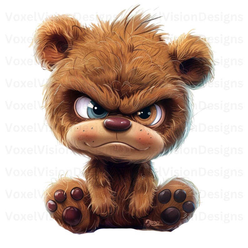 Grumpy Teddy Bear Clipart, Watercolor Printable Design, High-quality ...