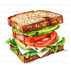 Sandwich Clipart High-quality Watercolor PNG Set Delicious Food ...