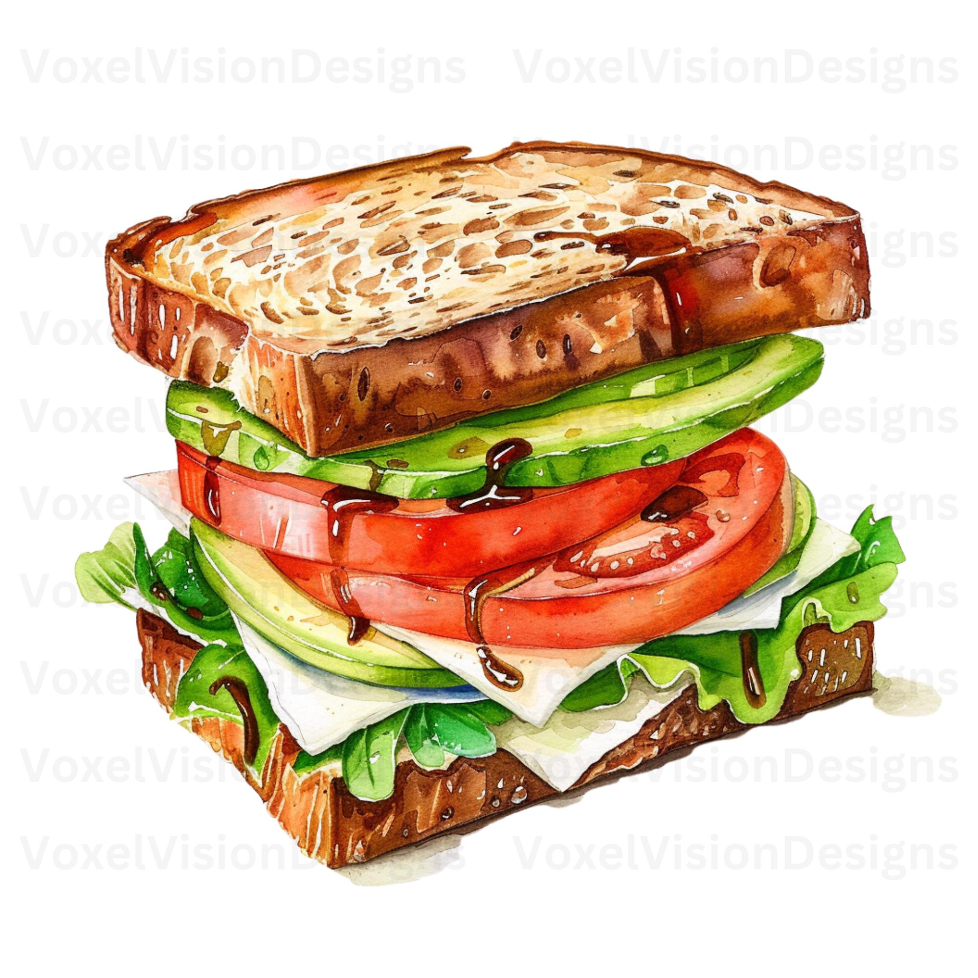 Sandwich Clipart High-quality Watercolor PNG Set Delicious Food ...