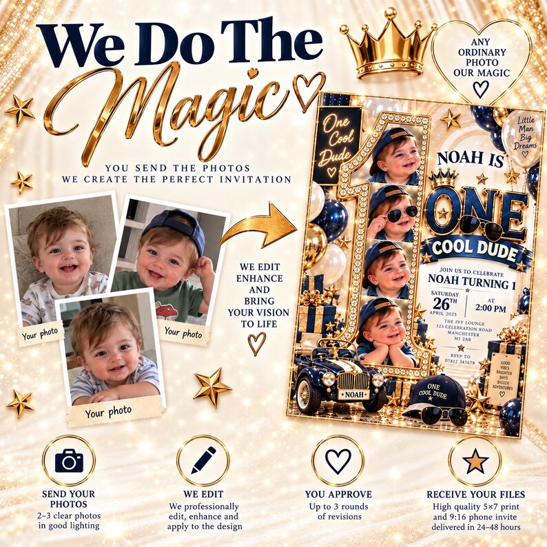 Cool Dude First Birthday Invitation Boy Photo 1st Birthday Party Invite ...