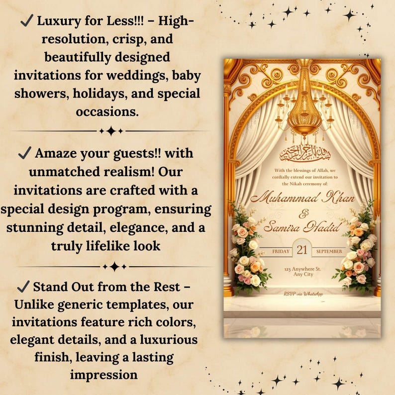 Luxury Islamic Wedding Invitation: Arabic Calligraphy, Floral Design ...