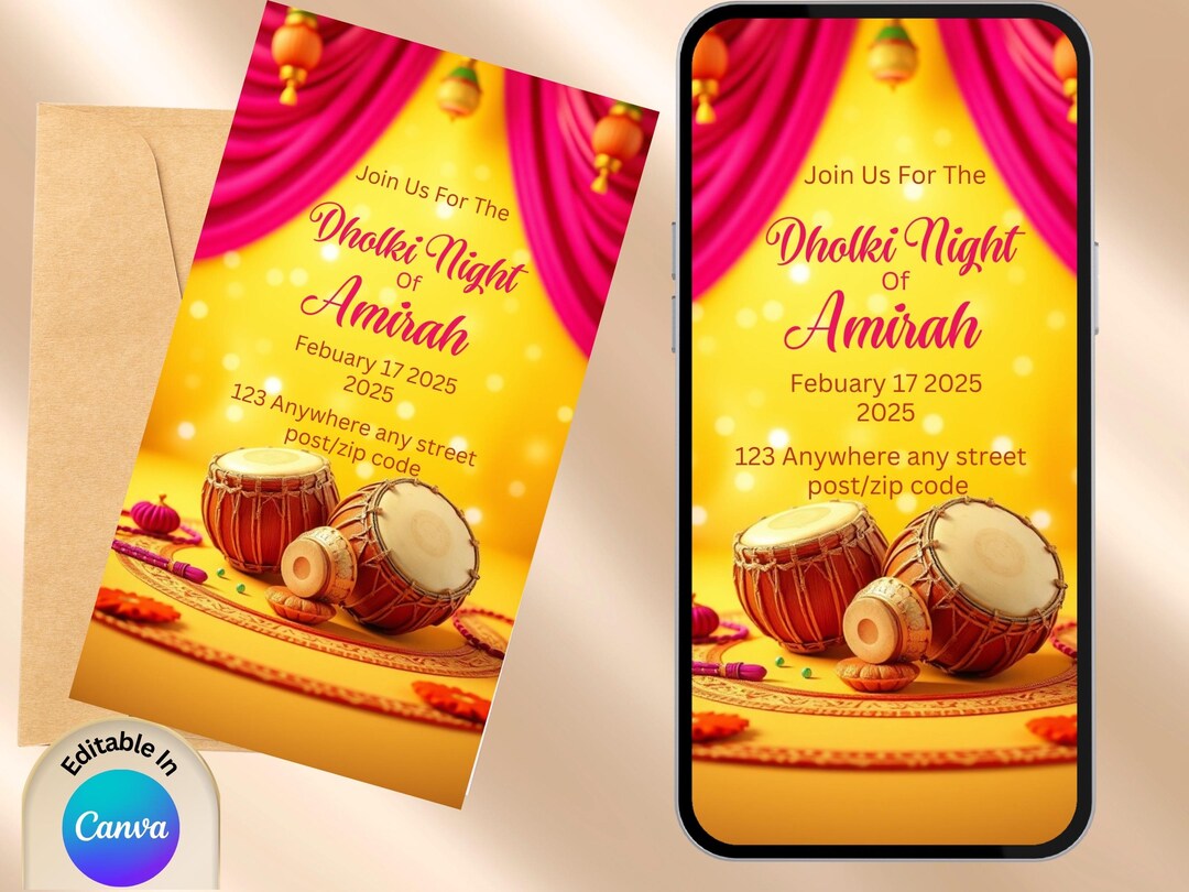 Dholki Night Invitation | Digital Dholki Invite | Editable Indian ...