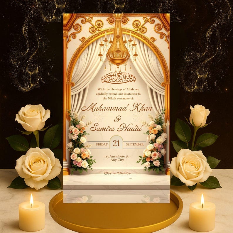 Luxury Islamic Wedding Invitation: Arabic Calligraphy, Floral Design ...