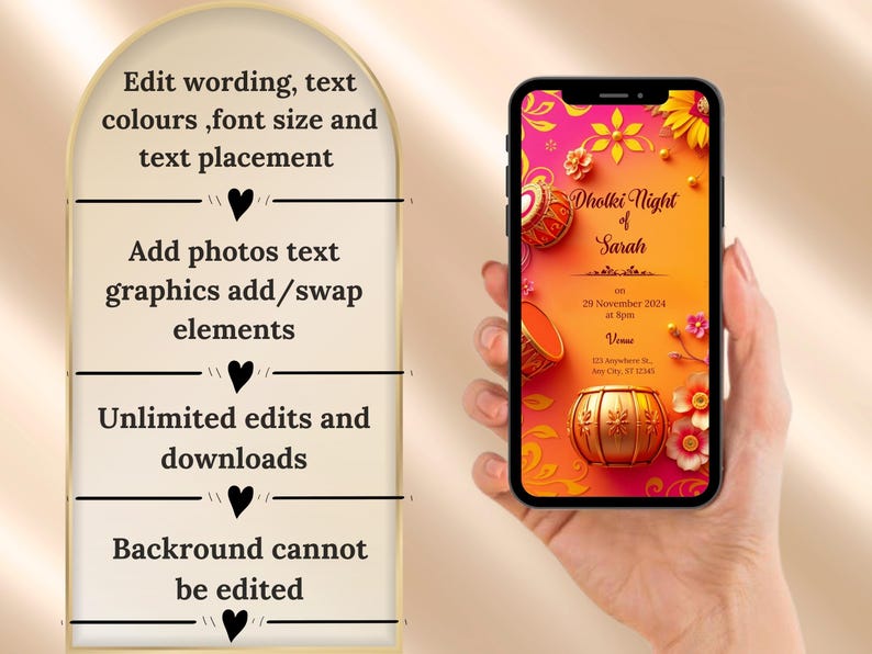 Dholki Night Invitation | Editable Digital Dholki Invite | Indian ...