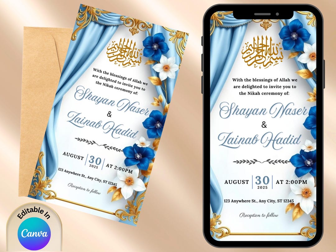 Islamic Wedding Invitation | Nikah Barat Walima Invite | Digital Muslim ...