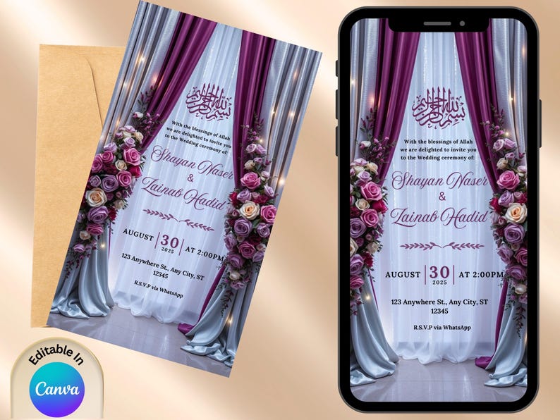 Islamic Wedding Invitation Digital | Muslim Wedding E-invite | Arabic ...