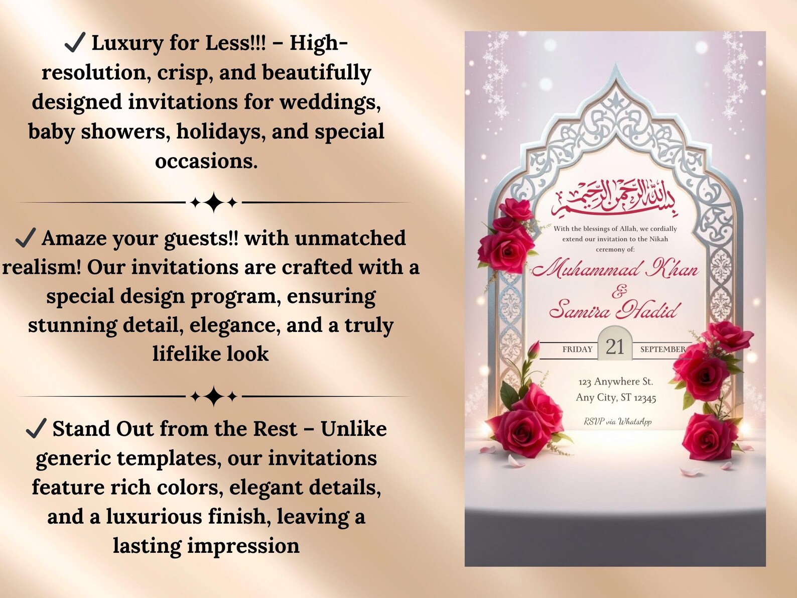 Islamic Wedding Invitation Digital | Muslim Wedding E-invite | Arabic ...