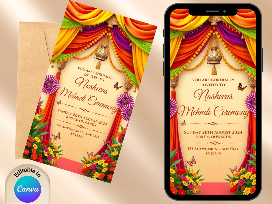 Mehndi Invitation Digital | Indian Wedding Sangeet Invitation ...