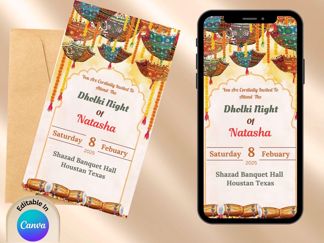 Digital Colorful Mehendi Invitation Card Customizable for Sangeet, and ...