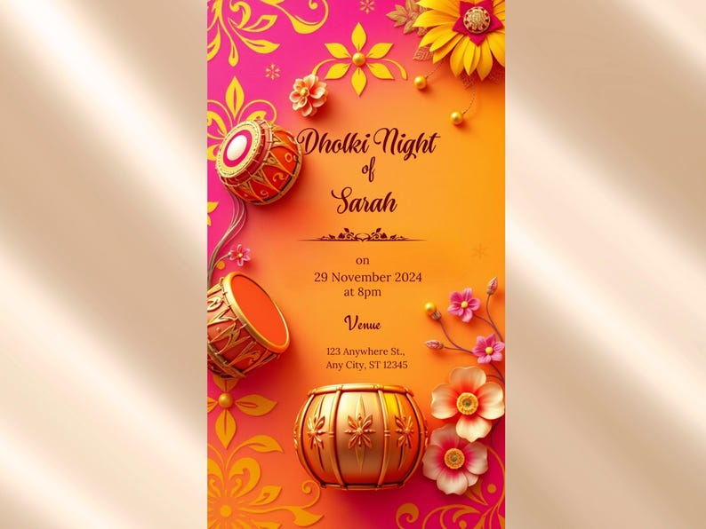 Dholki Night Invitation | Editable Digital Dholki Invite | Indian ...