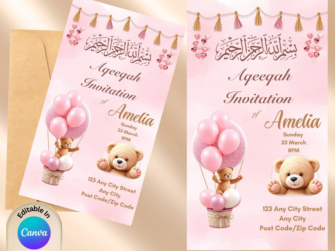 Aqeeqah Invitation Digital | Islamic Baby Invitation | Girl Aqeeqah ...