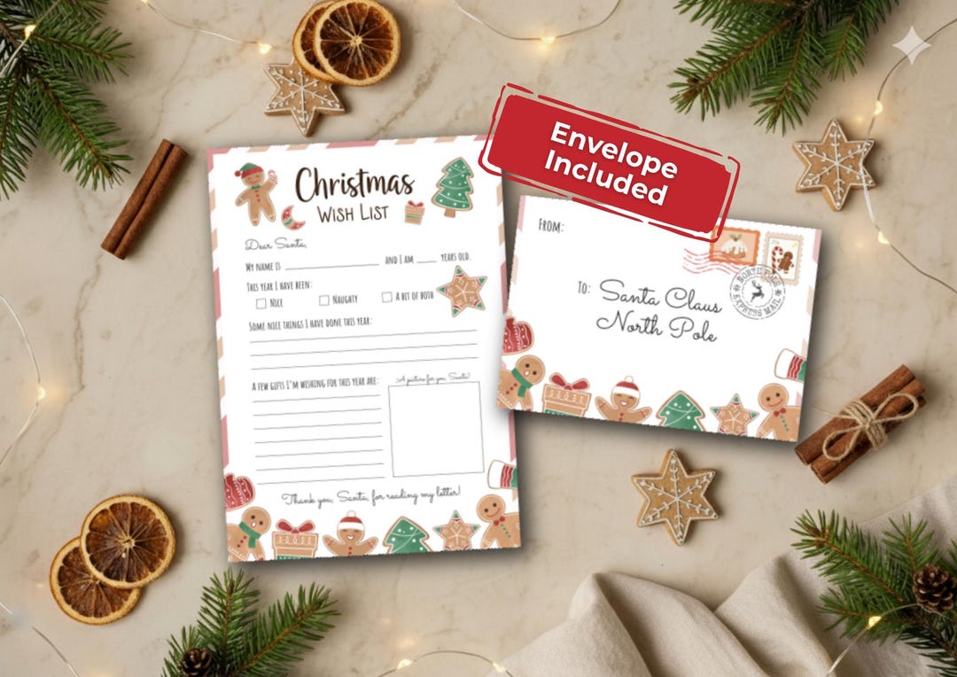 Kids' Christmas Wish List Letter to Santa With Envelope (PDF, PNG) - Etsy