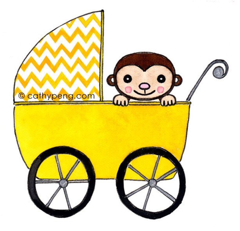 Stroller Monkey New Baby Congratulations Greeting Card | Etsy