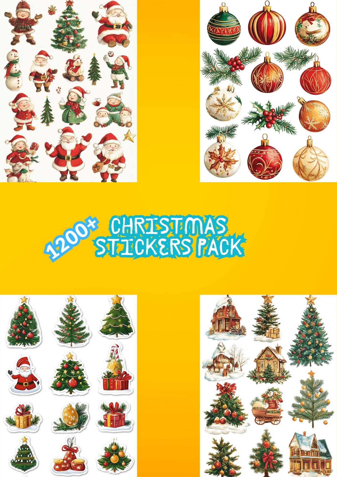 1200 Printable Christmas Stickers Pack Santa Claus Stickers - Etsy