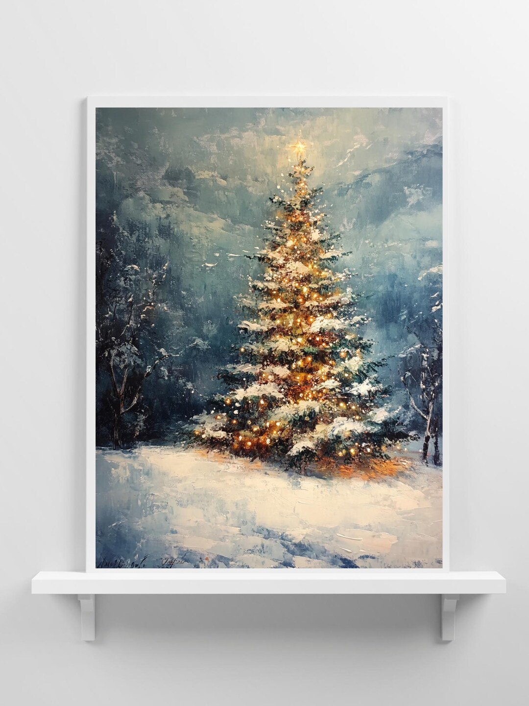 Printable Oil Painting A Christmas Tree on a Winter Evening Wall Art - Etsy
