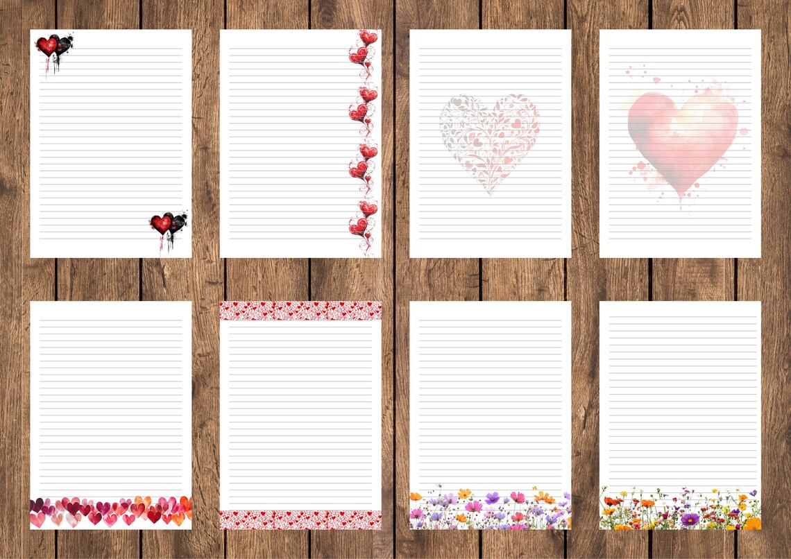 Printable Letter Paper Red Heart Pattern - Etsy