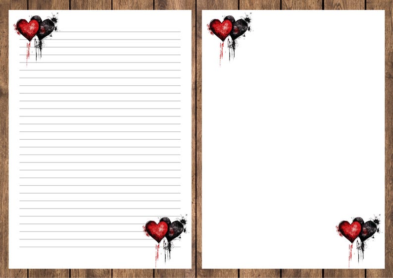 Printable Letter Paper Red and Black Heart Pattern - Etsy