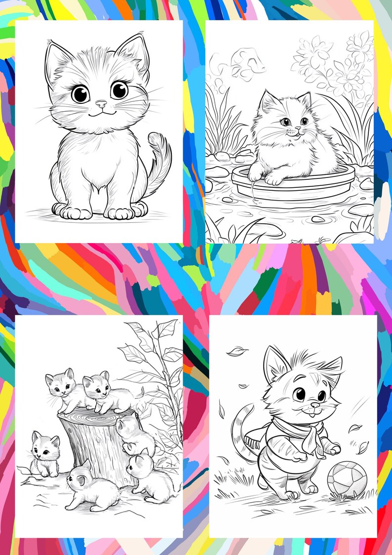 Simple Printable Coloring Book for Kids Cats Themed 22 Pages - Etsy