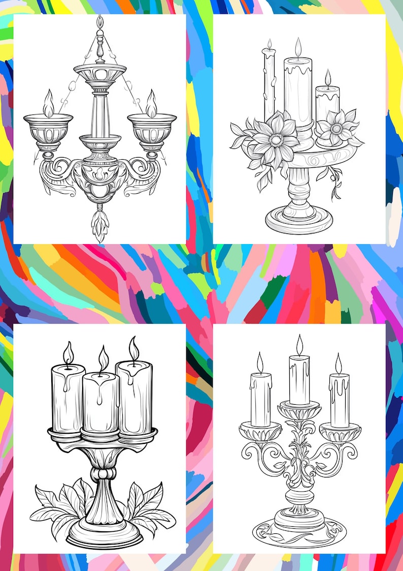 Candlestick and Candle Themed Coloring Pages 14 Pages - Etsy