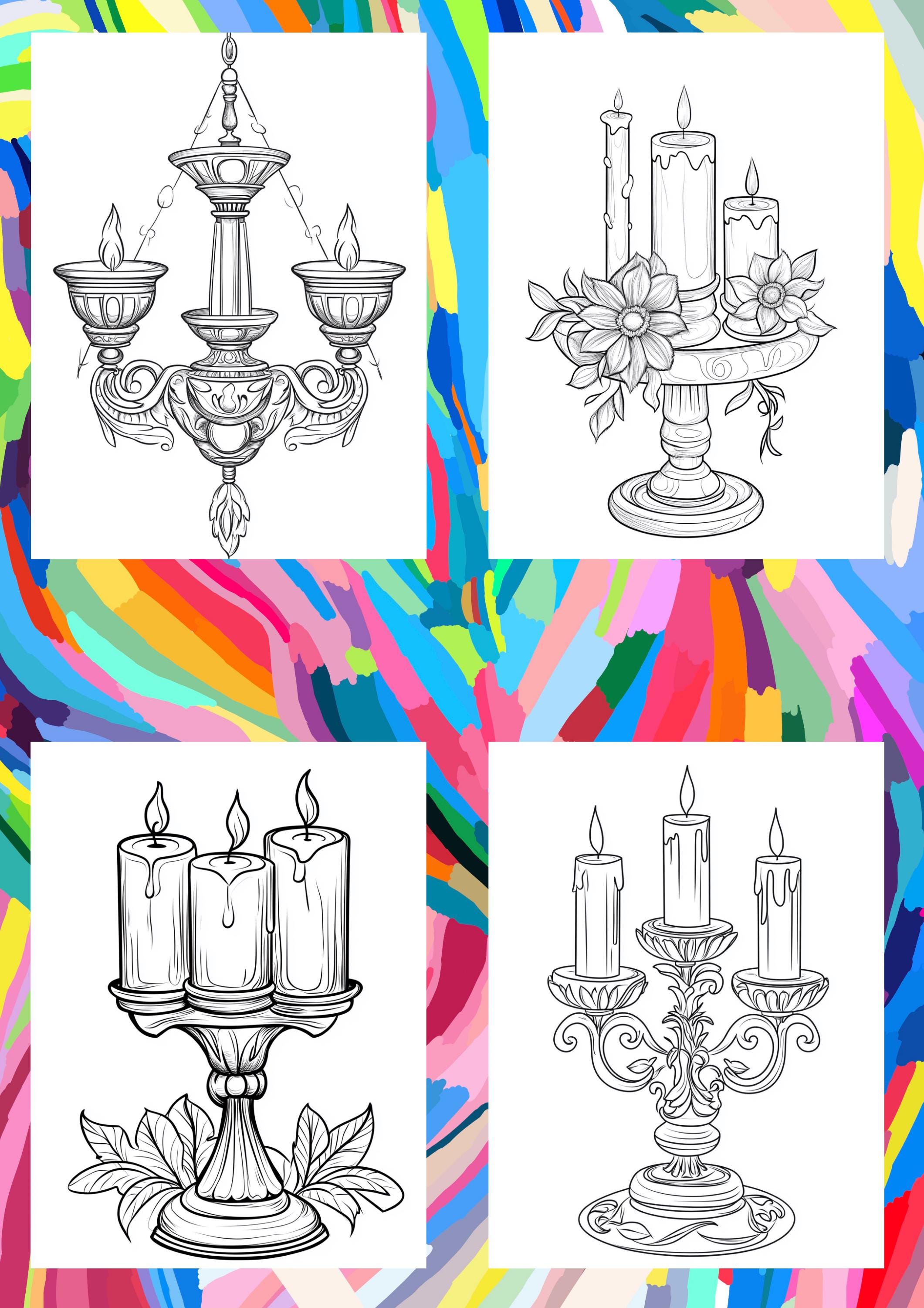 Candlestick and Candle Themed Coloring Pages 14 Pages - Etsy