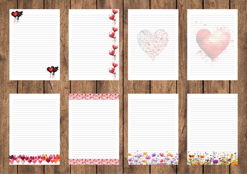 Printable Letter Paper Watercolor Heart Pattern - Etsy