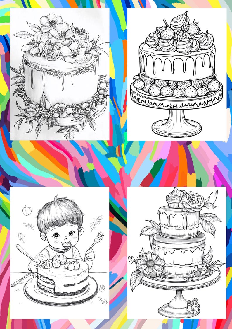 Birthday Cake Coloring Pages for Kids 13 Pages - Etsy