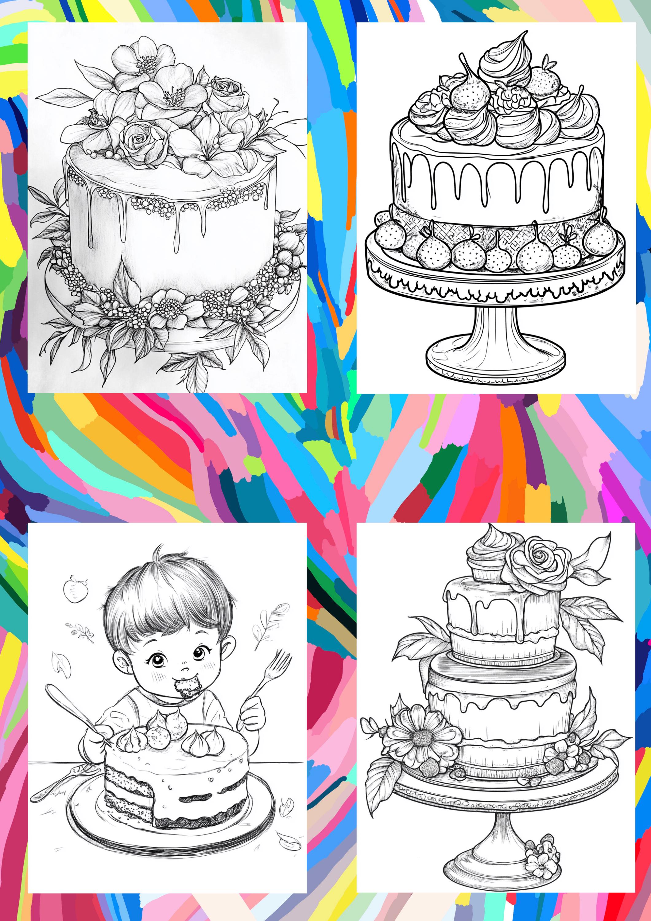 Birthday Cake Coloring Pages for Kids 13 Pages - Etsy