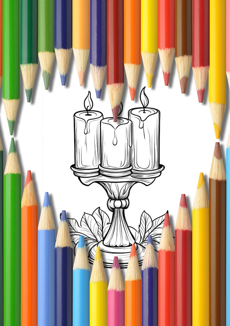 Candlestick and Candle Themed Coloring Pages 14 Pages - Etsy